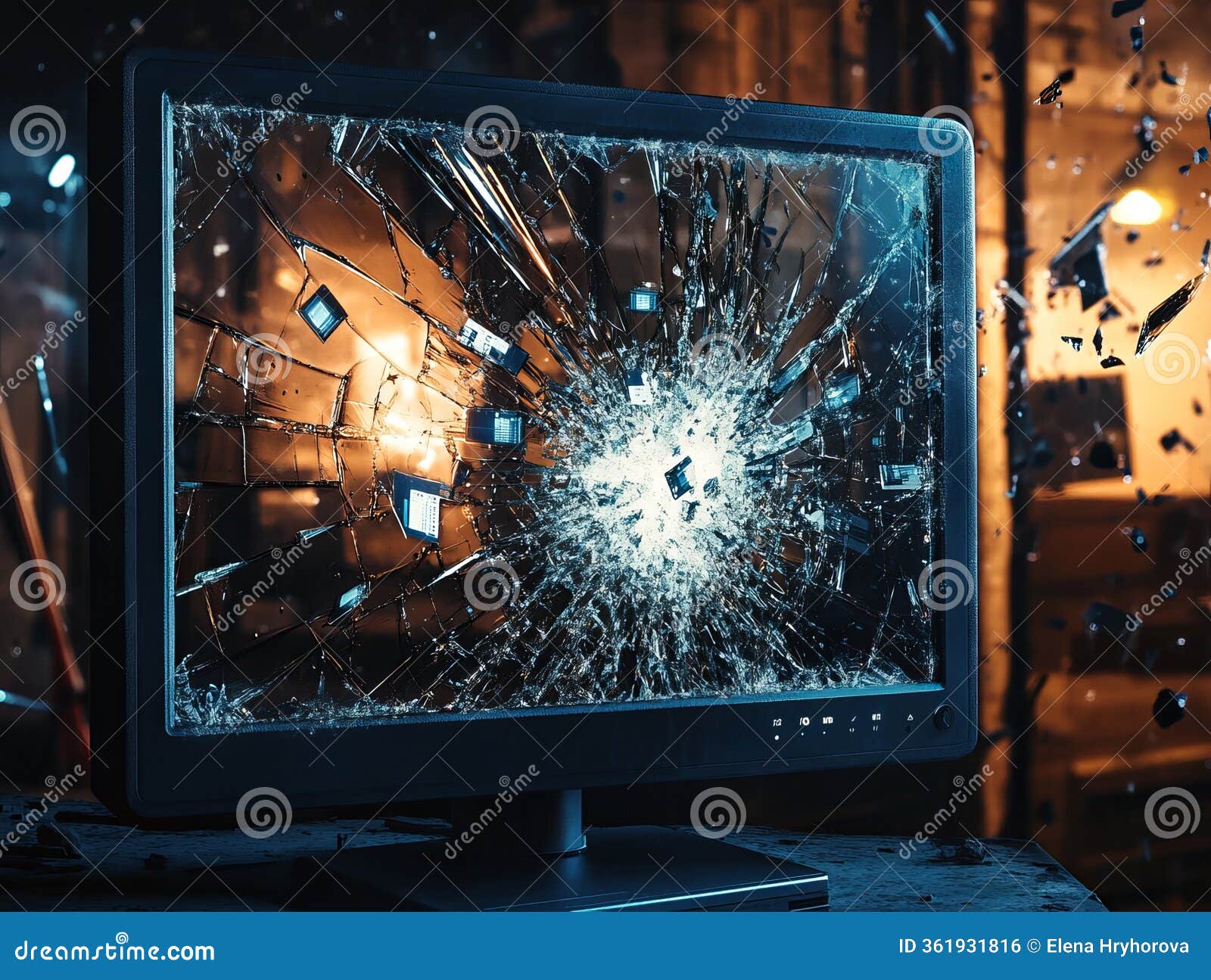 Shattered Computer Screen with Error Messages Depicting Technology ...