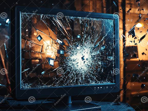 Shattered Computer Screen with Error Messages Depicting Technology ...