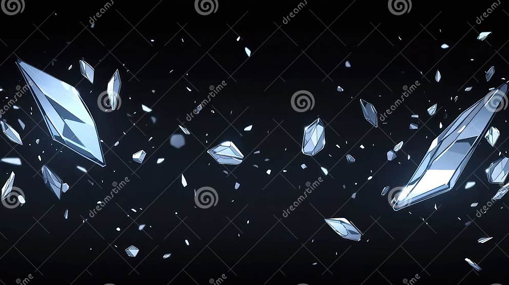 Shattered Crystals Floating in a Dark Space, Creating a Dynamic Visual ...