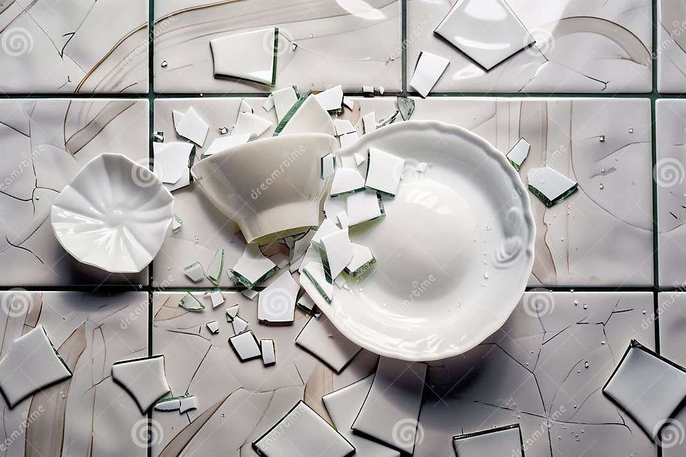 Shattered Dish Pieces on Kitchen Tiles Stock Image - Image of broken ...