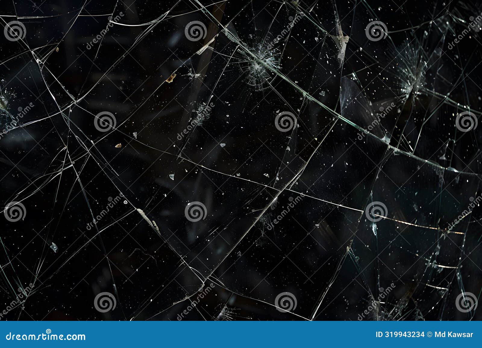 Shattered Glass with Cracks on Black Background Stock Illustration ...