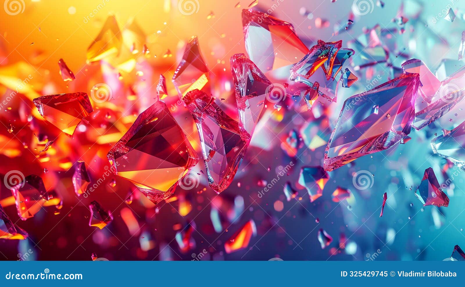 Shattered Glass Explosion in Red and Blue Light Stock Illustration ...