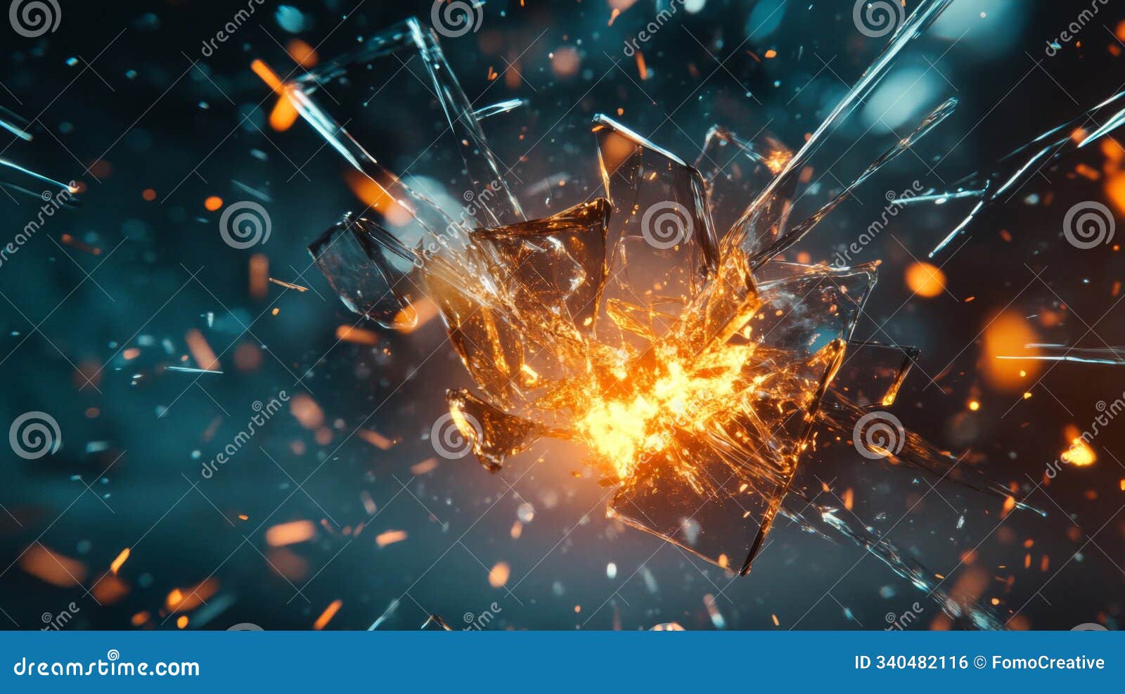 Shattered Glass Explosion with Sparks and Light Stock Illustration ...