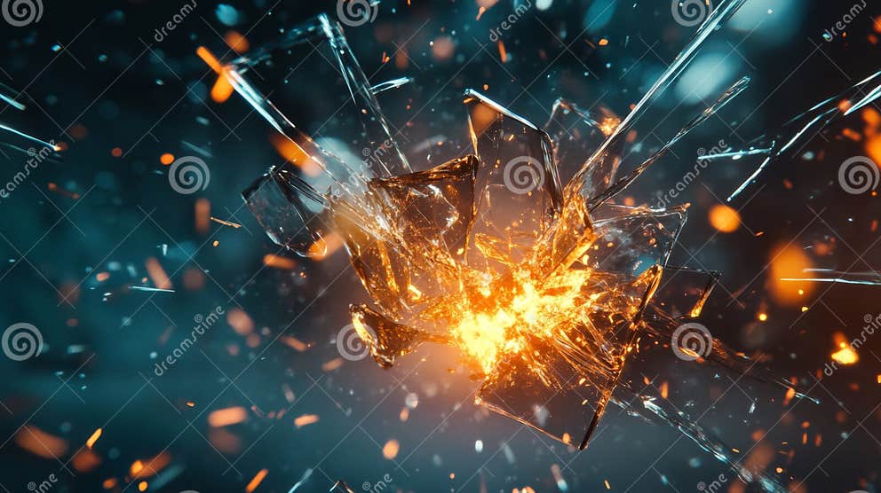 Shattered Glass Explosion with Sparks and Light Stock Illustration ...