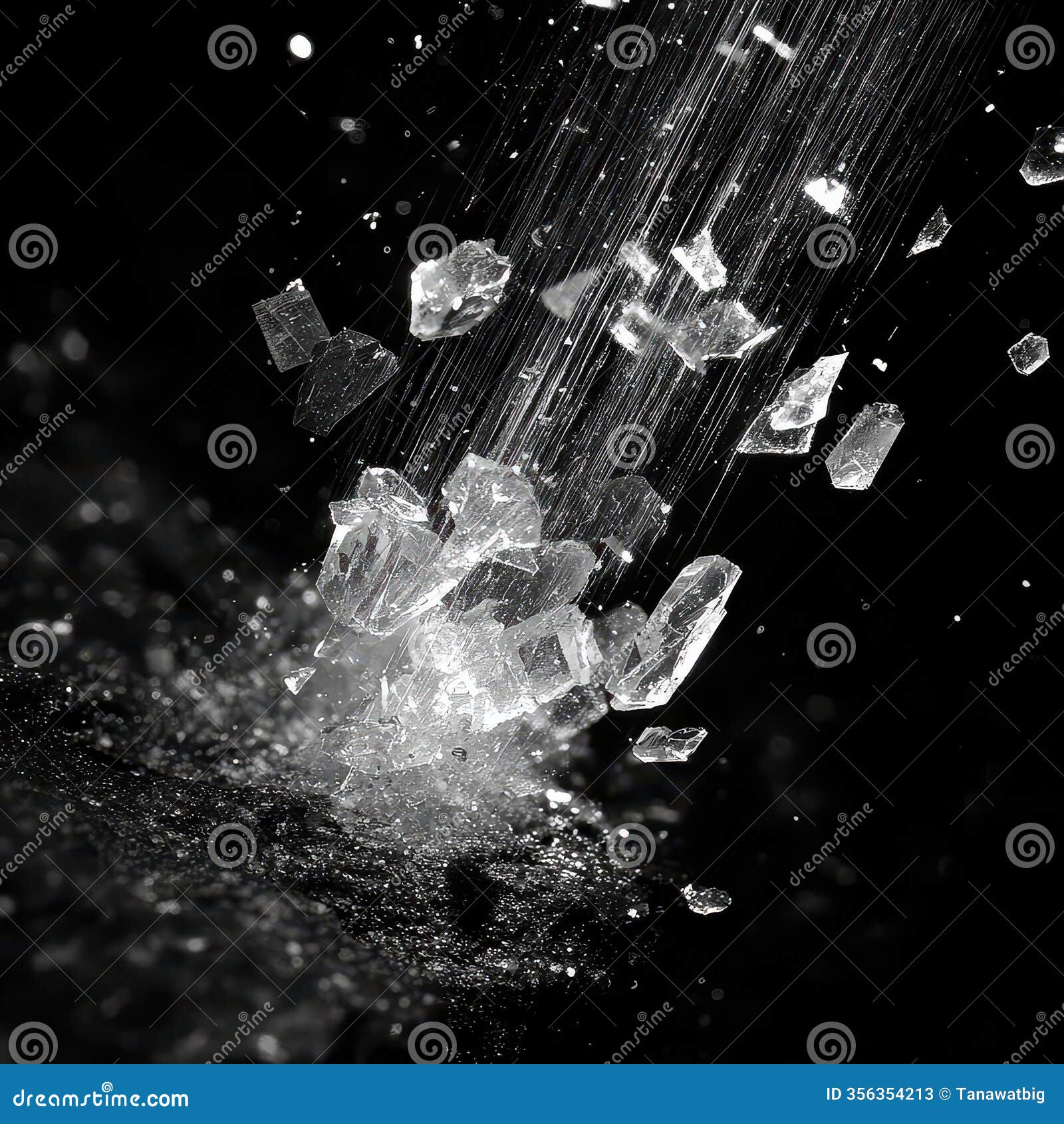 Shattered Glass Falling with Dynamic Light Effects and Dark Background ...
