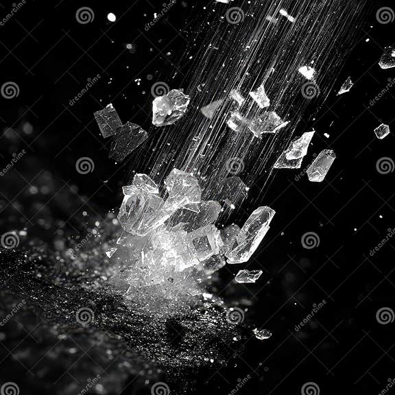 Shattered Glass Falling with Dynamic Light Effects and Dark Background ...