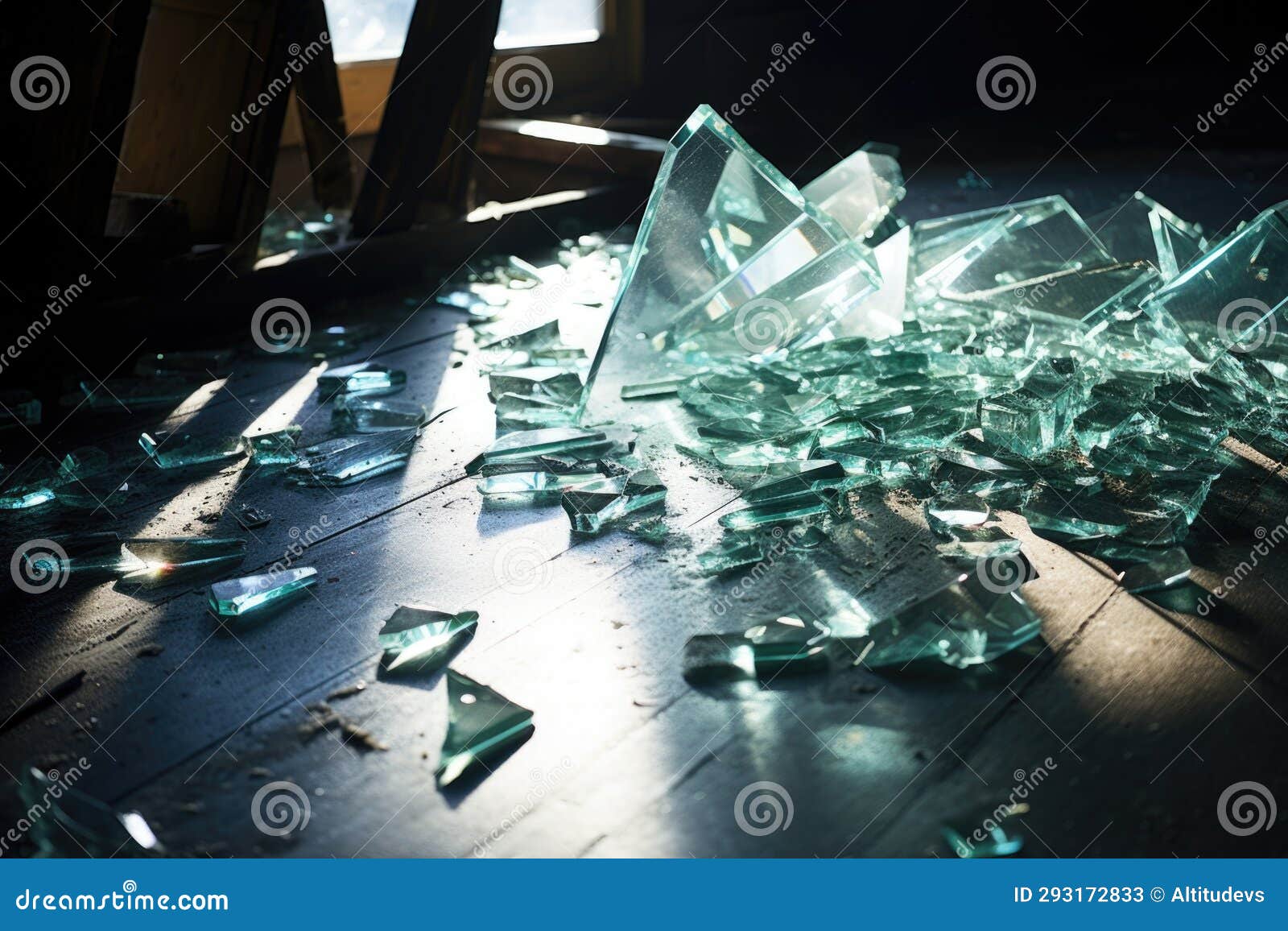 Shattered Glass on Floor, Reflecting Light Stock Image - Image of ...