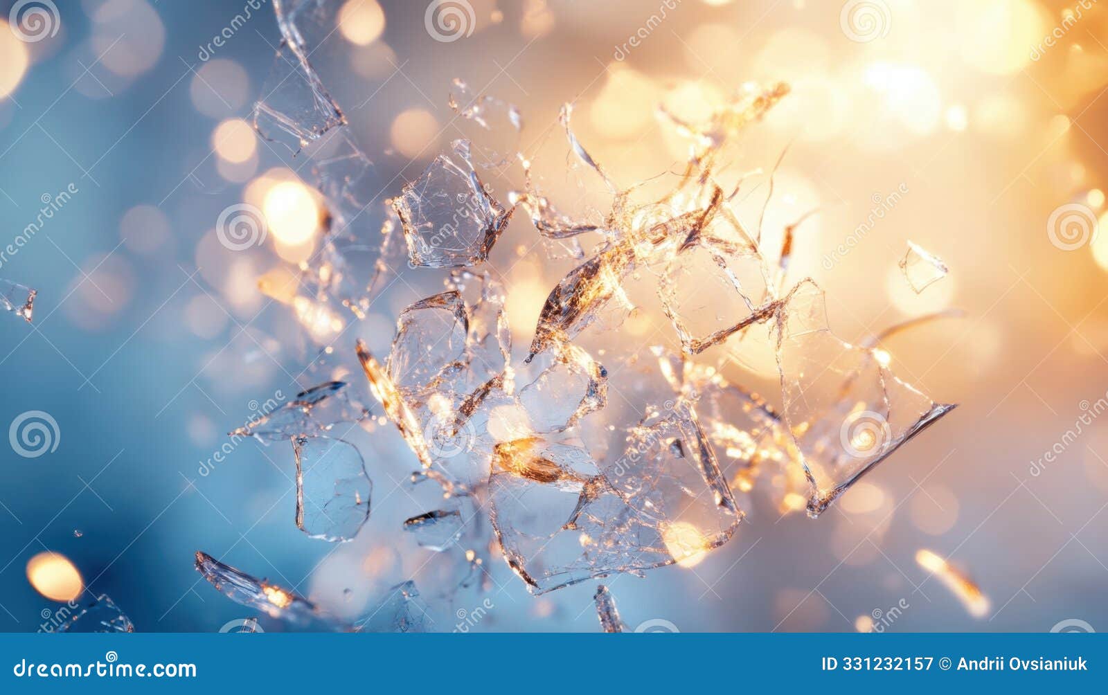 Shattered Glass Fragments Reflecting Light in a Dynamic Explosion on a ...