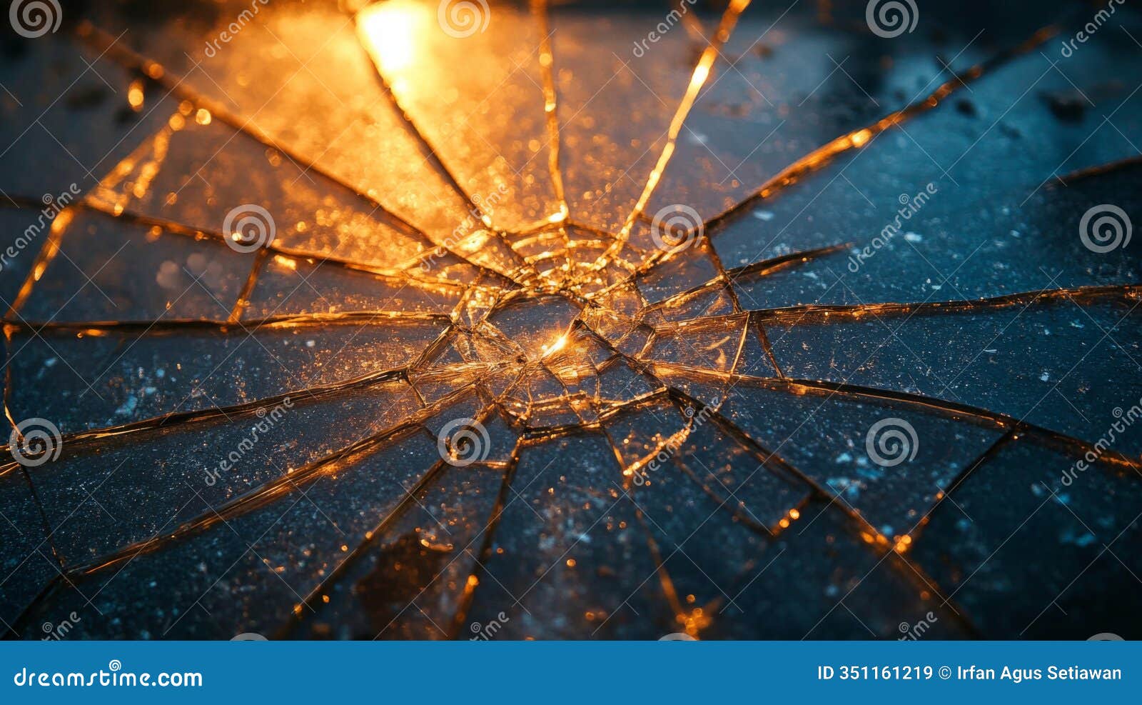 Shattered Glass Illuminated by Golden Light Stock Illustration ...