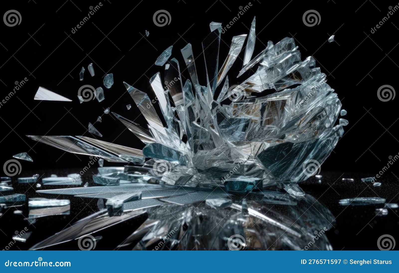 A Shattered Glass Object on a Black Surface. AI Generative Image. Stock ...
