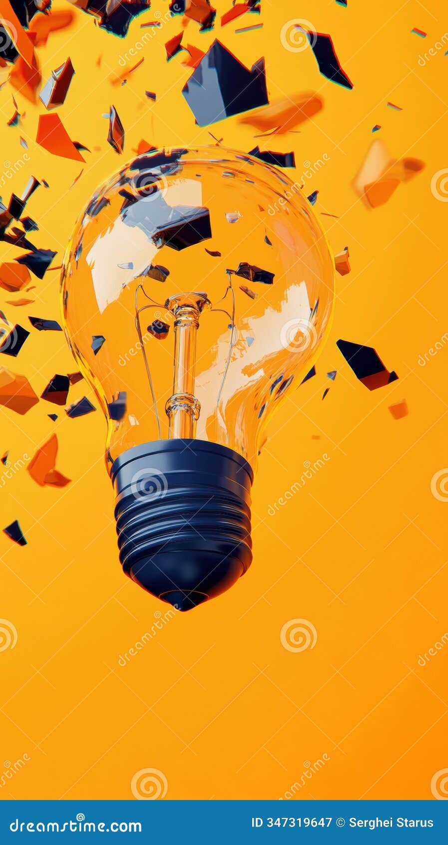 Shattered Glass Pieces Surround a Glowing Light Bulb Against a Vibrant ...