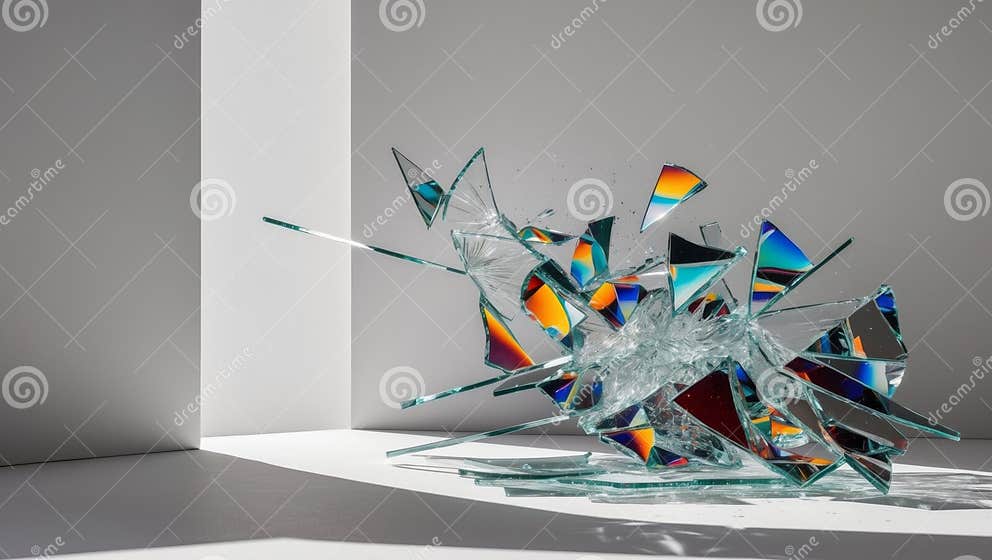 Shattered Glass with Reflections in Various Angles and Light during the ...