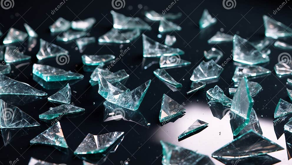 Shattered Glass with Sharp Edges on a Black Background. Stock Image ...