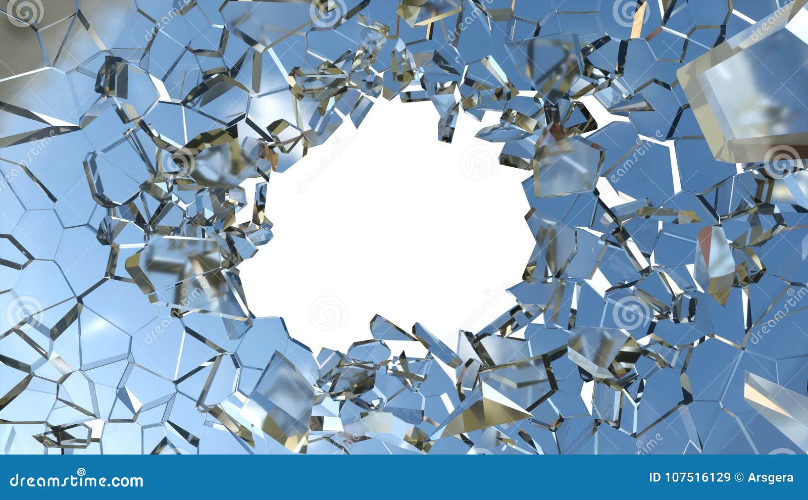 Shattered Glass: Sharp Pieces and Hole on White Stock Image - Image of ...
