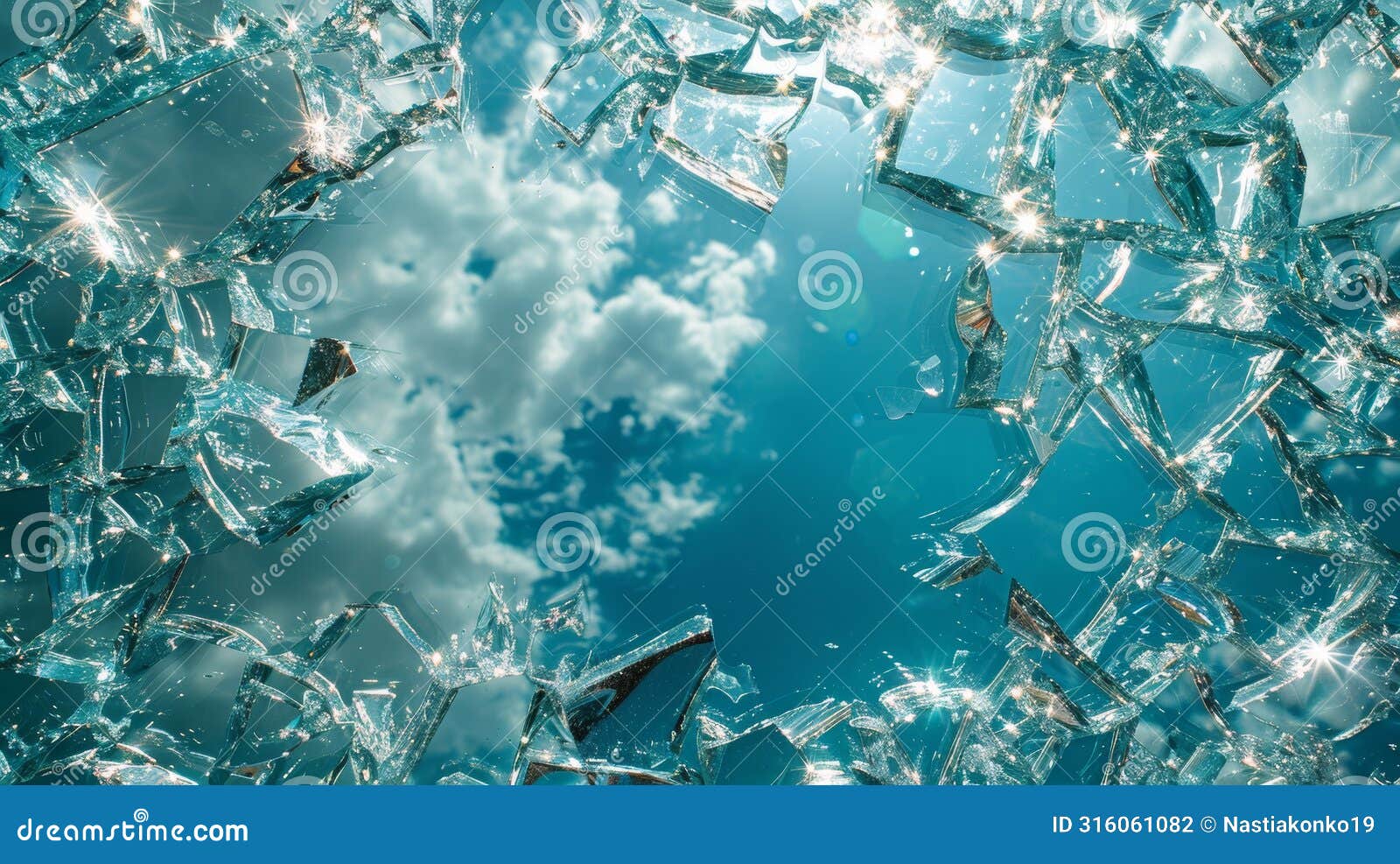 Shattered Glass with Sky Reflection Stock Photo - Image of daylight ...
