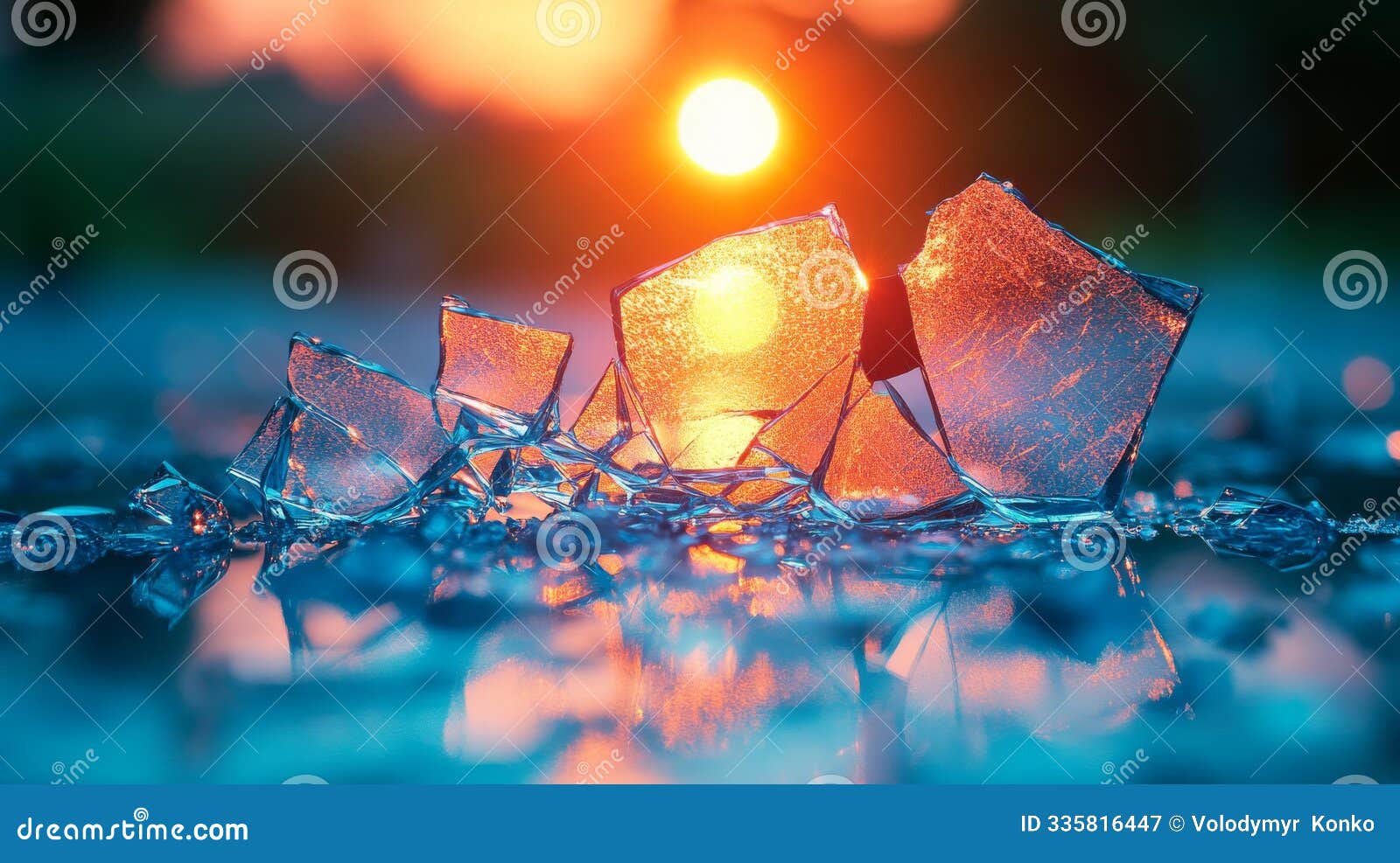 Shattered Glass with Sunset Reflection Stock Image - Image of outdoors ...