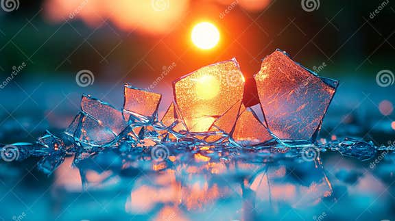 Shattered Glass with Sunset Reflection Stock Image - Image of outdoors ...