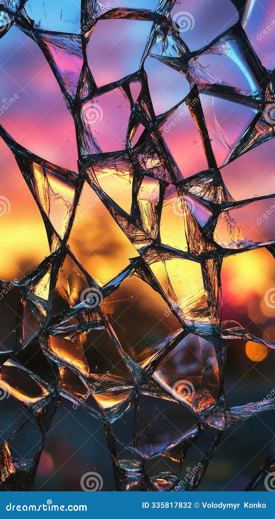 Shattered Glass with Sunset Reflection, Abstract Art Concept Stock ...