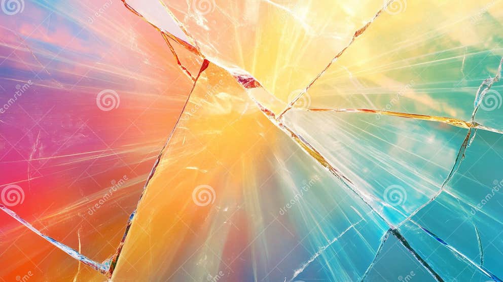 A Shattered Glass Surface with a Vibrant, Multi-colored, Sunburst ...