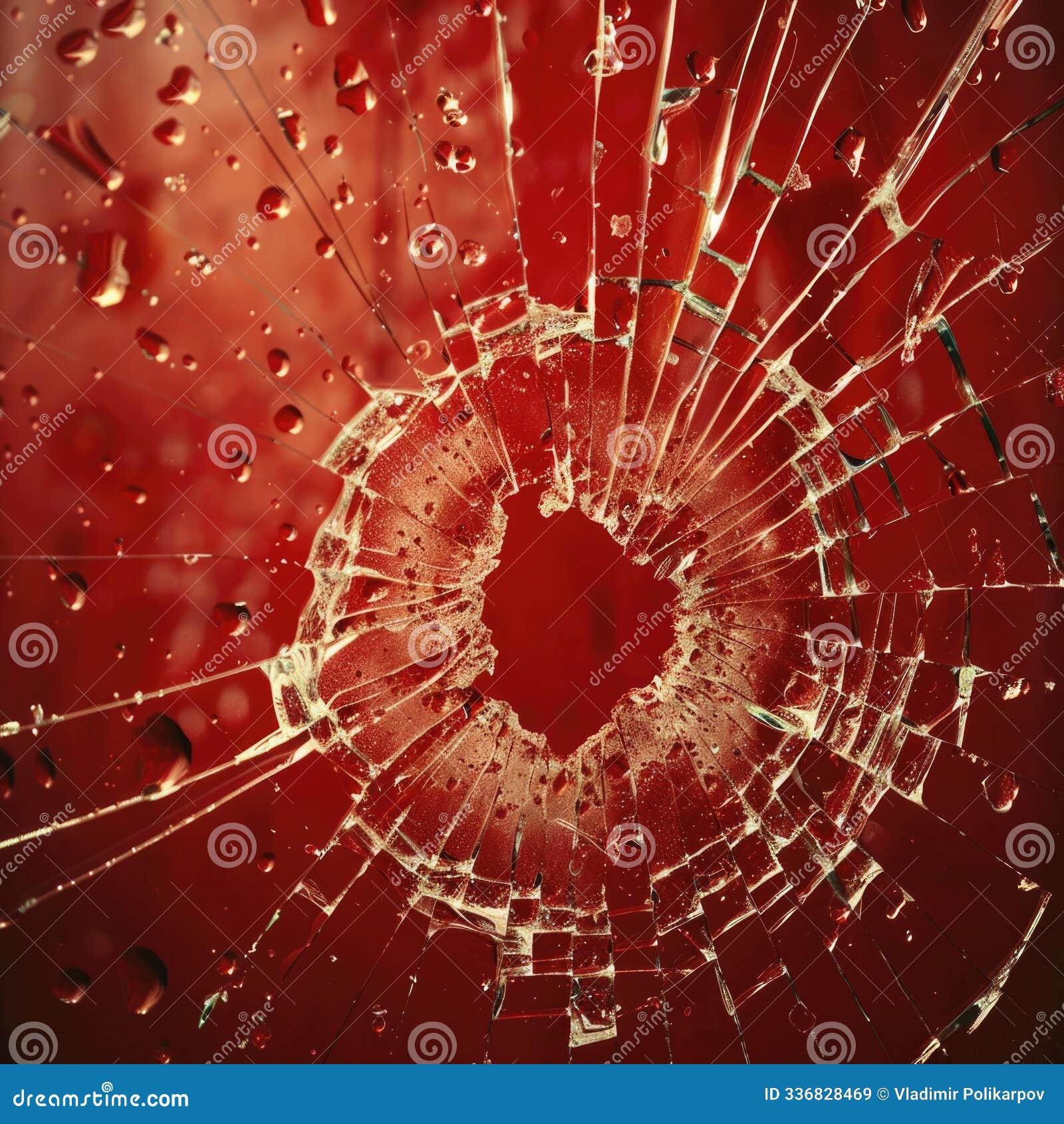 A Shattered Glass Window with Water Droplets Forming a Miniature Pool ...