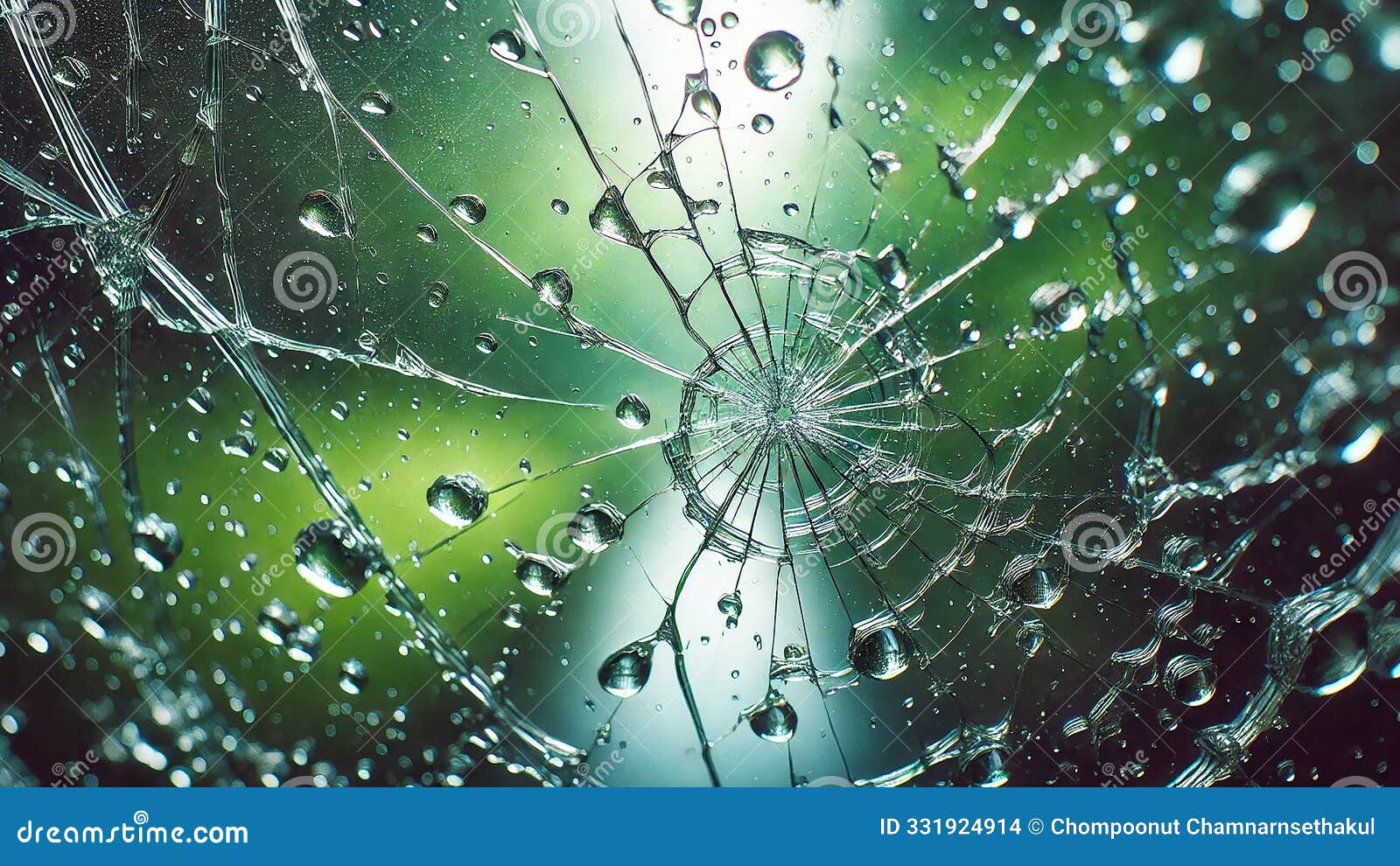 Shattered Glass Window with Water Droplets on the Surface Stock ...