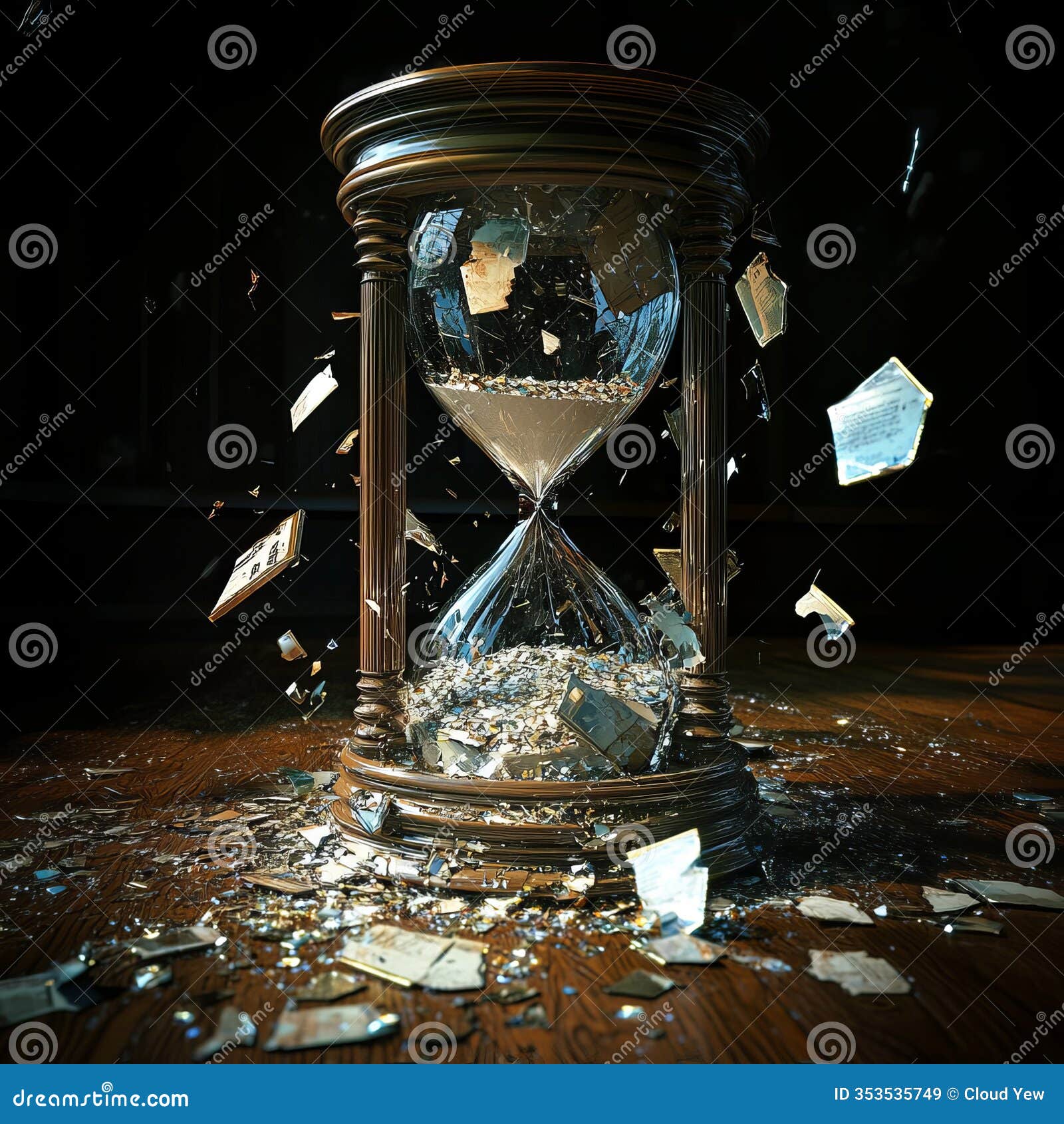 Shattered Hourglass with Flying Debris Capturing the Essence of Time ...