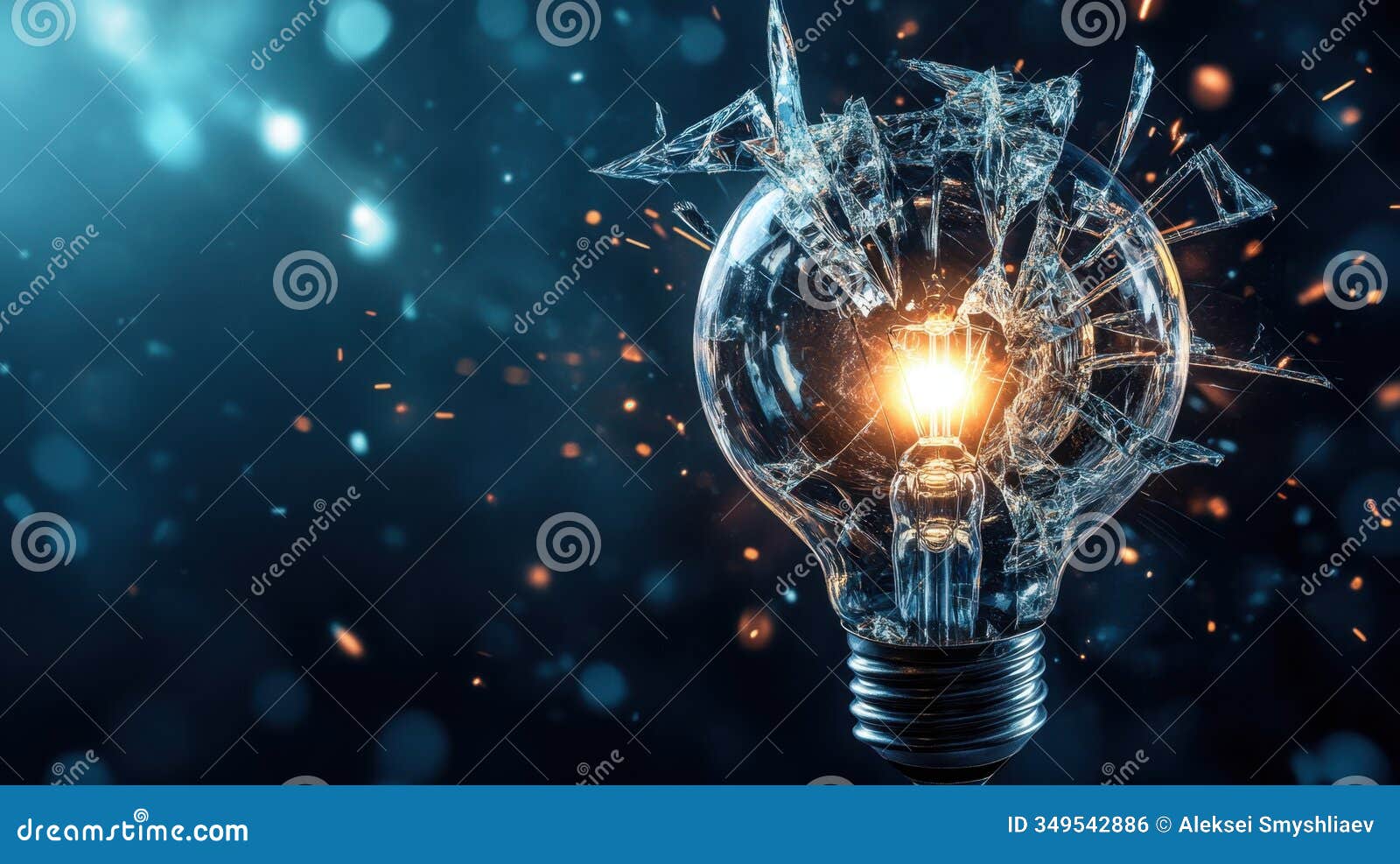 Shattered Light Bulb Concept on Dark Blue Background Stock Photo ...