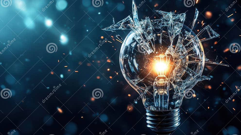 Shattered Light Bulb Concept on Dark Blue Background Stock Photo ...