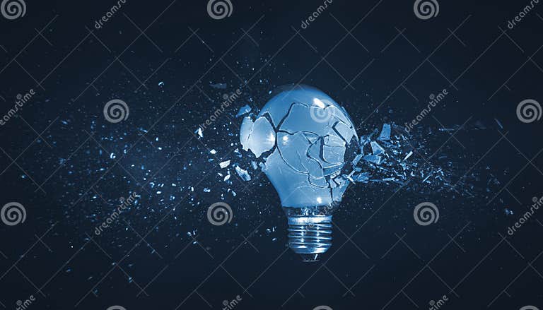 Shattered Light Bulb on Dark Background Stock Photo - Image of tone ...