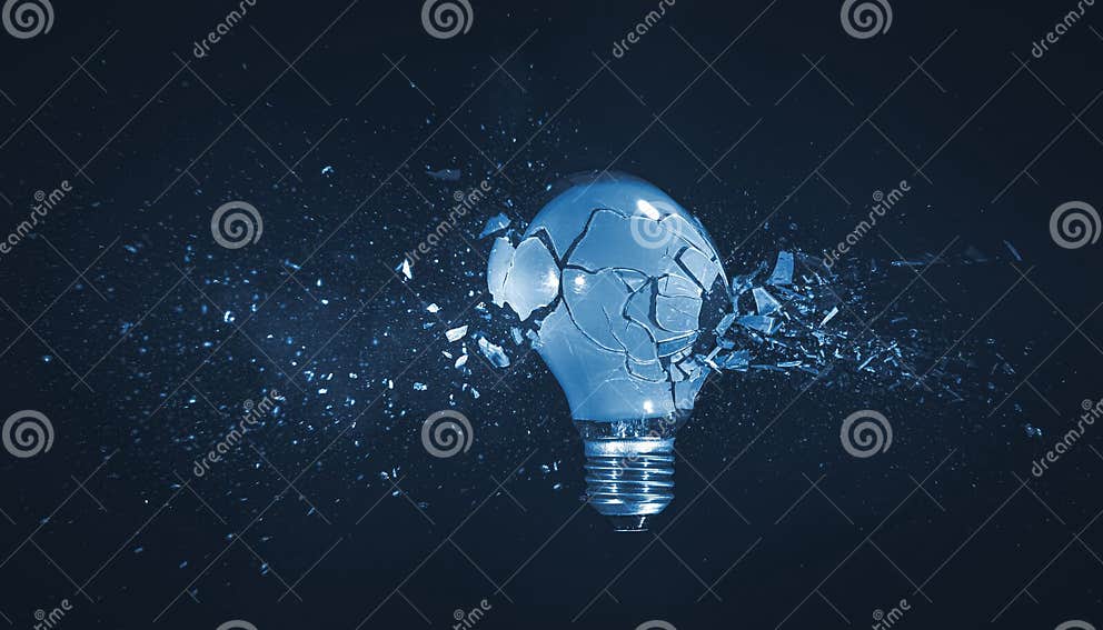 Shattered Light Bulb on Dark Background Stock Photo - Image of tone ...