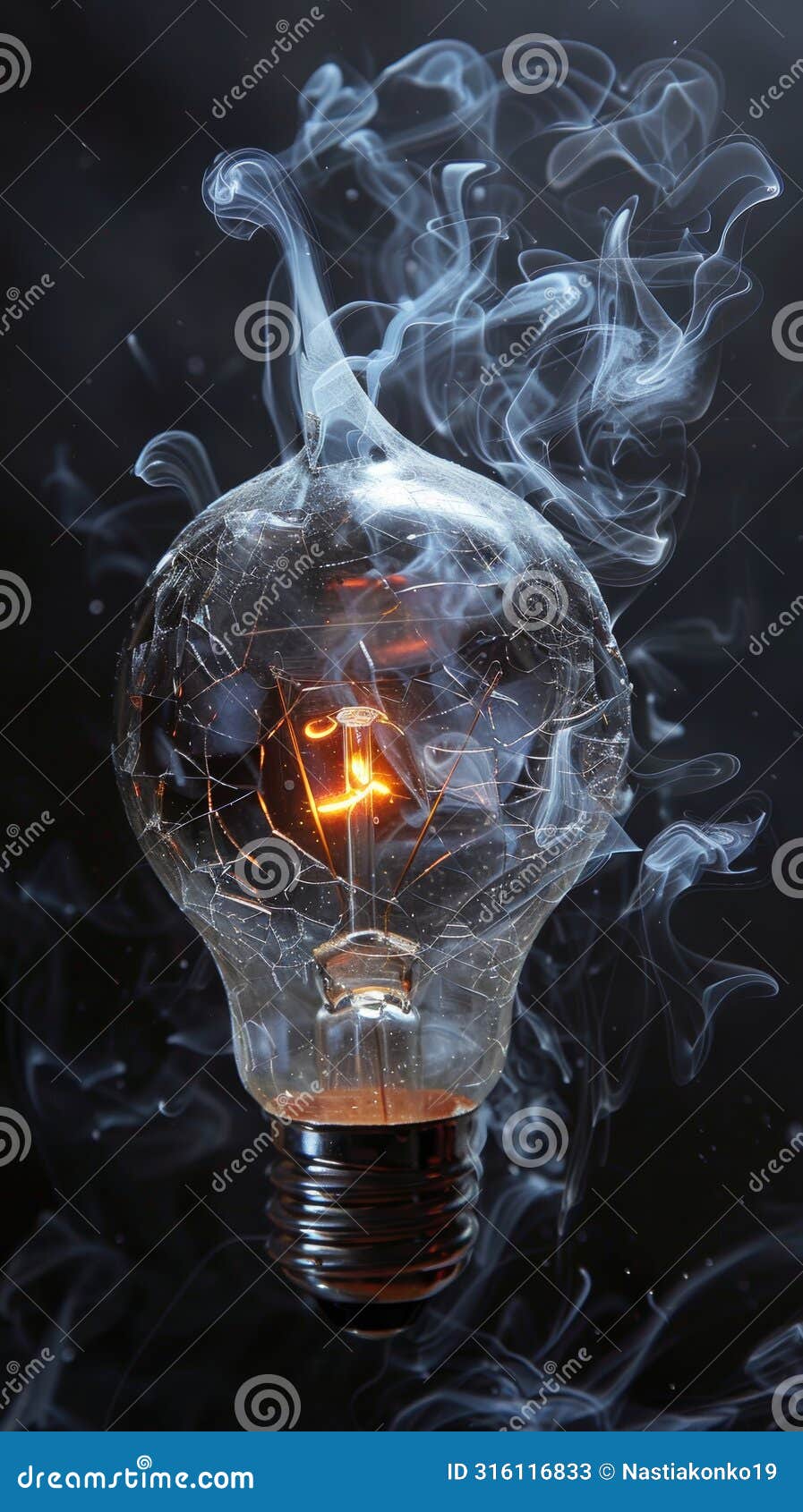 Shattered Light Bulb with Smoke Stock Image - Image of concept ...