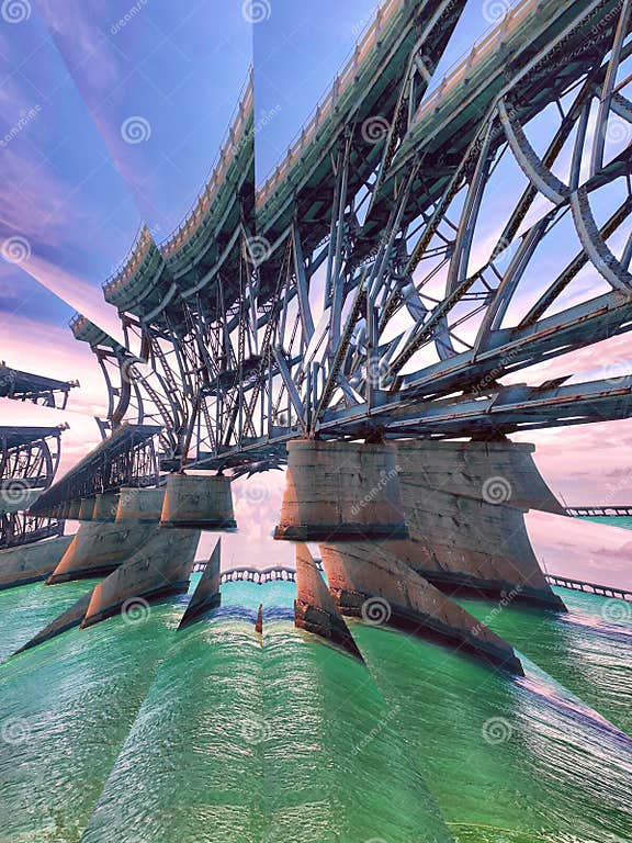Exploding Bridge at Sunset in Florida Stock Image - Image of hazard ...