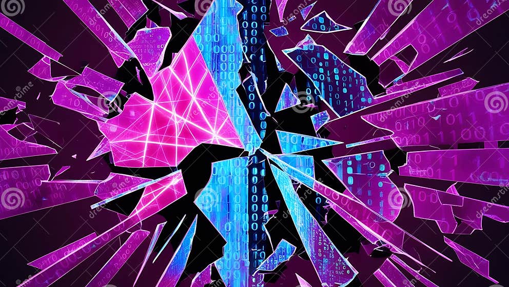 Shattered Neon Hologram with Vibrant Colors and Binary Code Creates ...