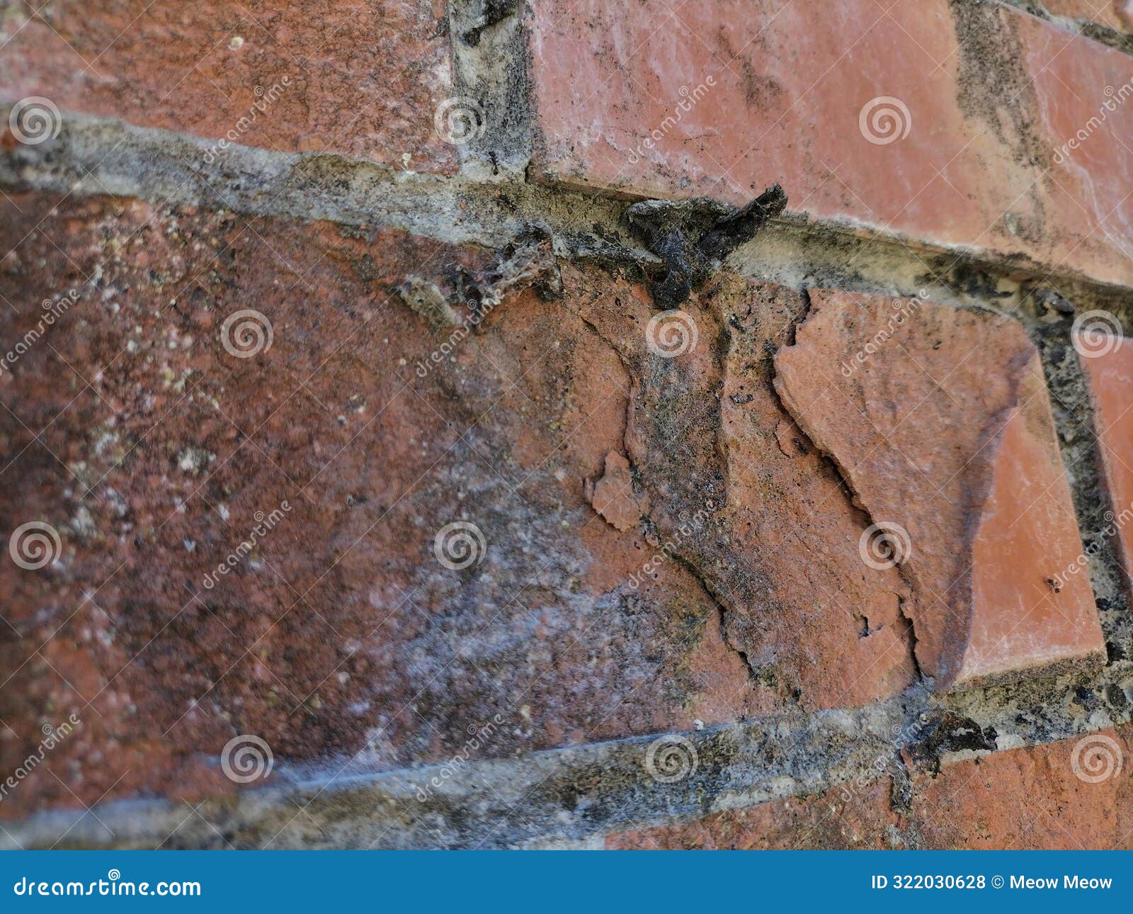 Shattered Pieces on a Red Mud Brick Wall with Deep Cracks. Damage To ...