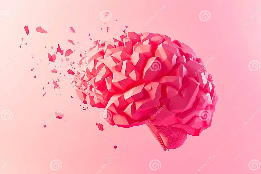 Shattered Pink Brain on Pastel Background Stock Illustration ...