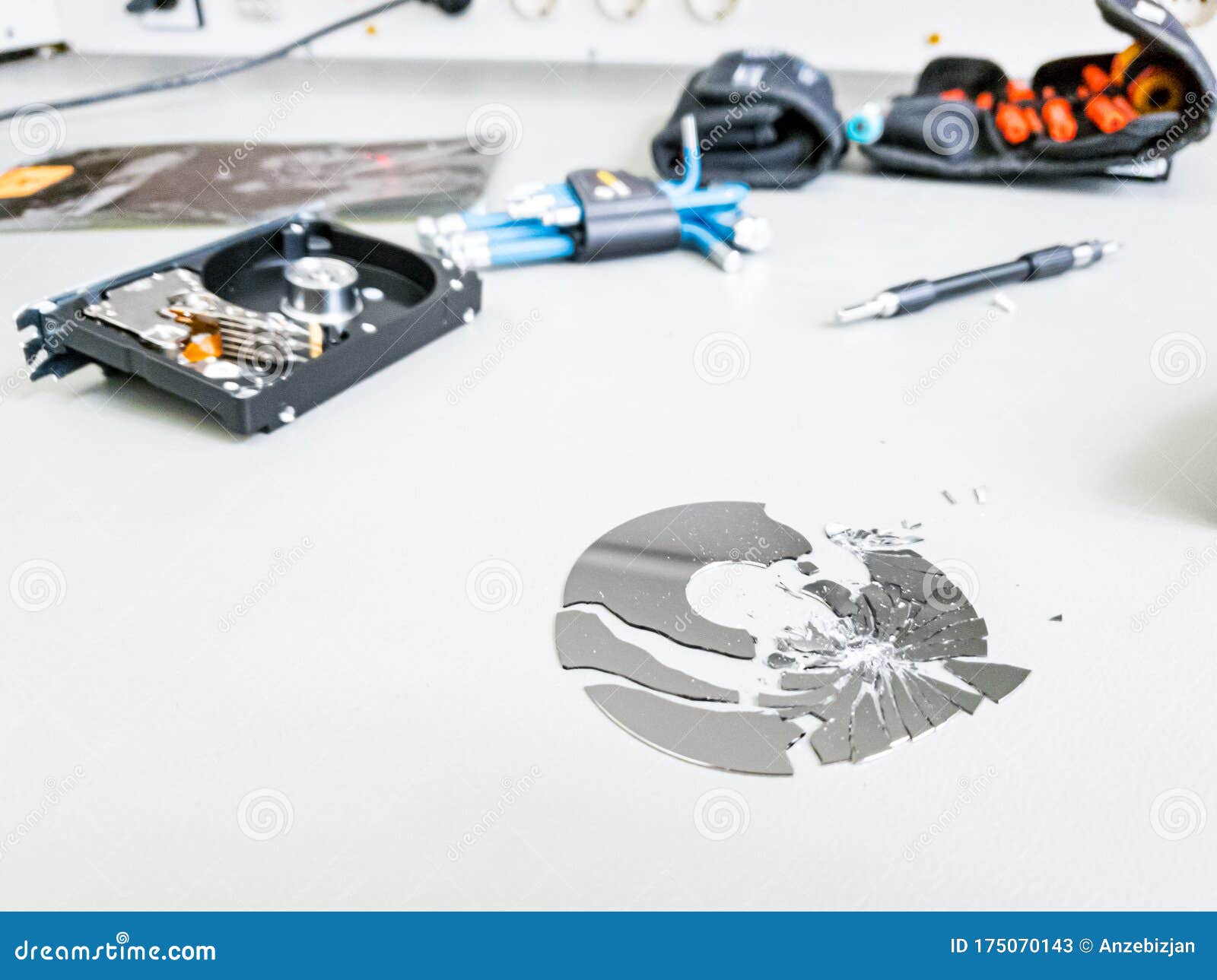 Shattered Platter of Computer Hard Drive Disk. Stock Image - Image of ...