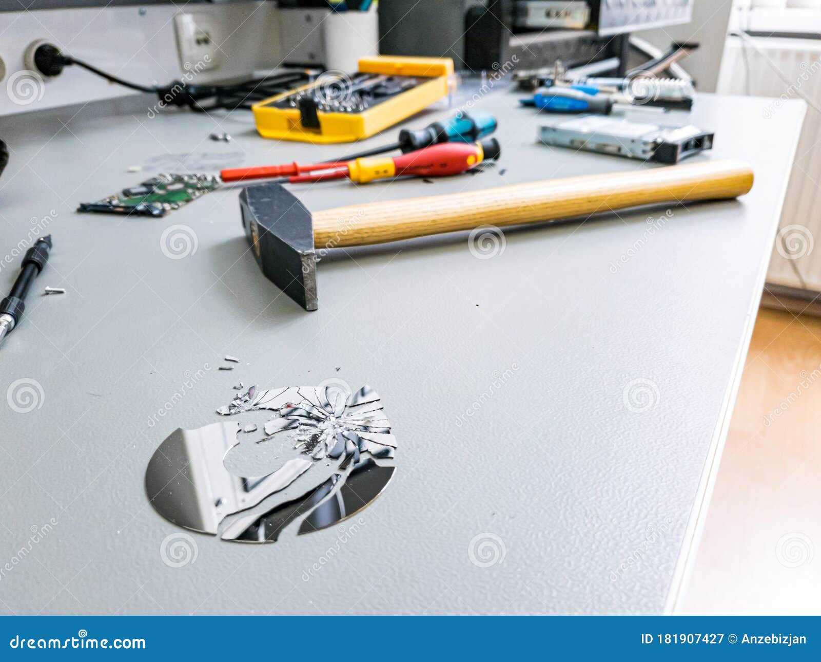 Shattered Platter of Computer Hard Drive Disk. Stock Image - Image of ...