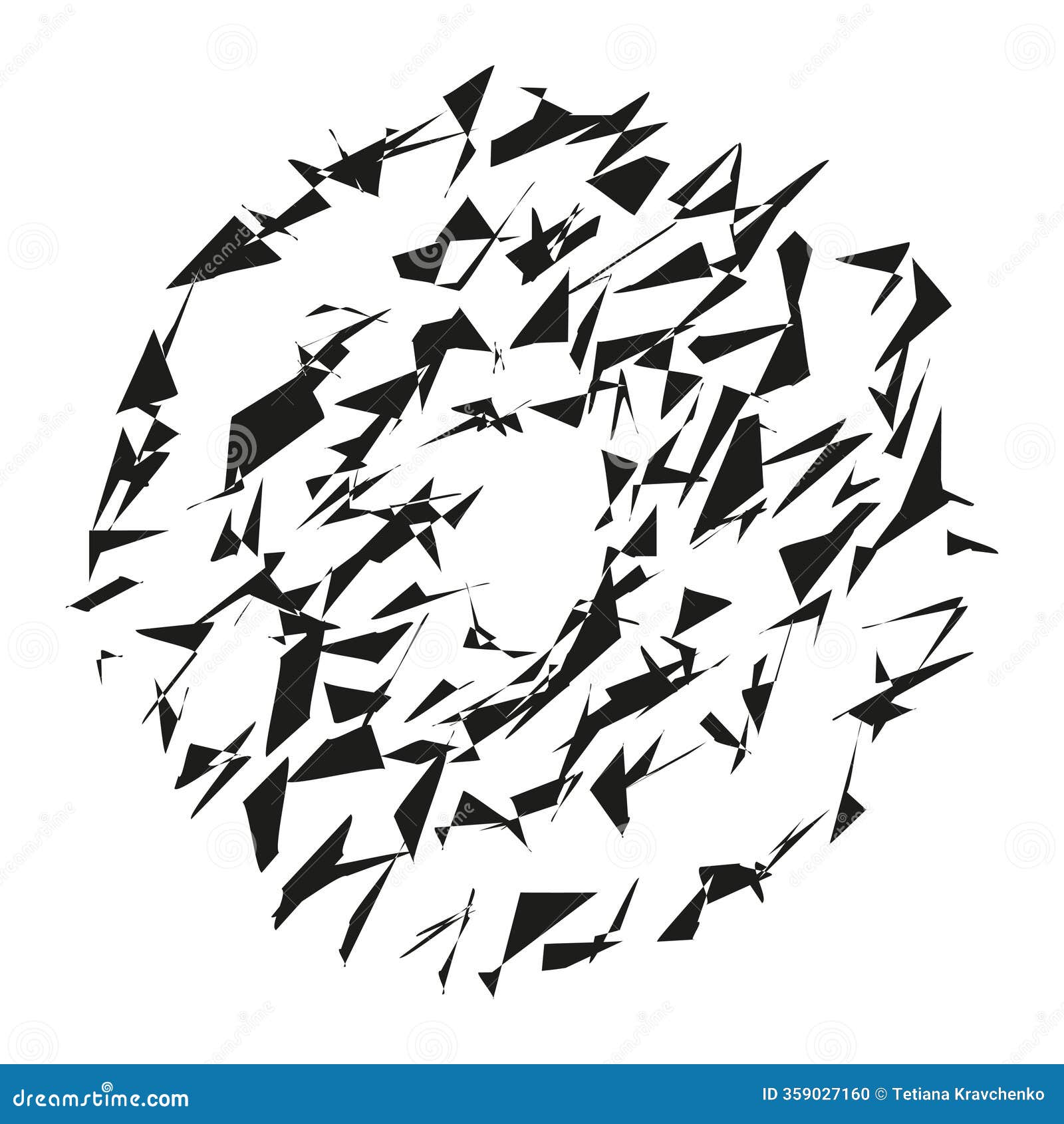 Shattered Shapes Spiral. Dynamic Geometric Pieces. Black Abstract Form ...