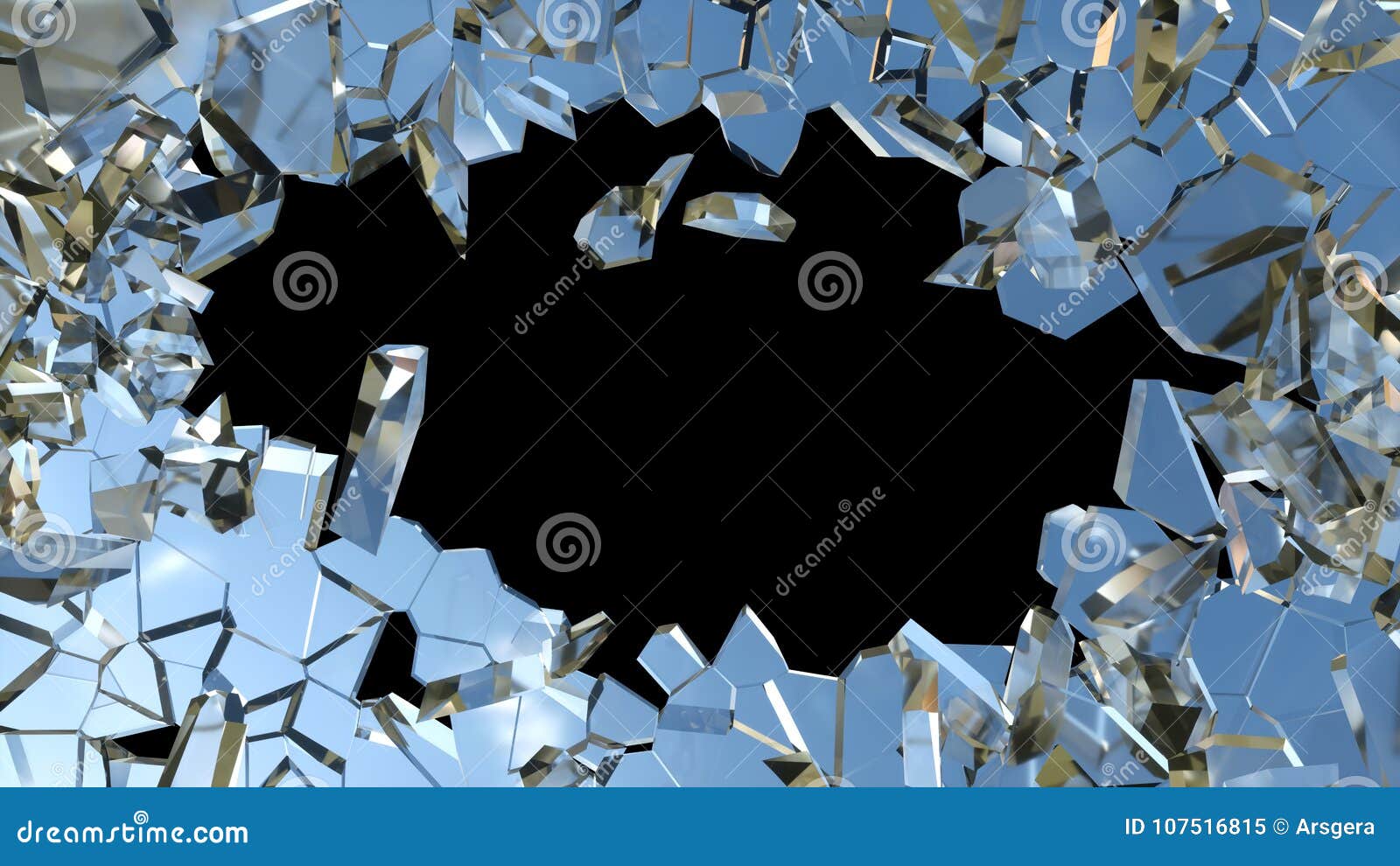 Shattered or Smashed Glass: Sharp Pieces on Black Stock Illustration ...