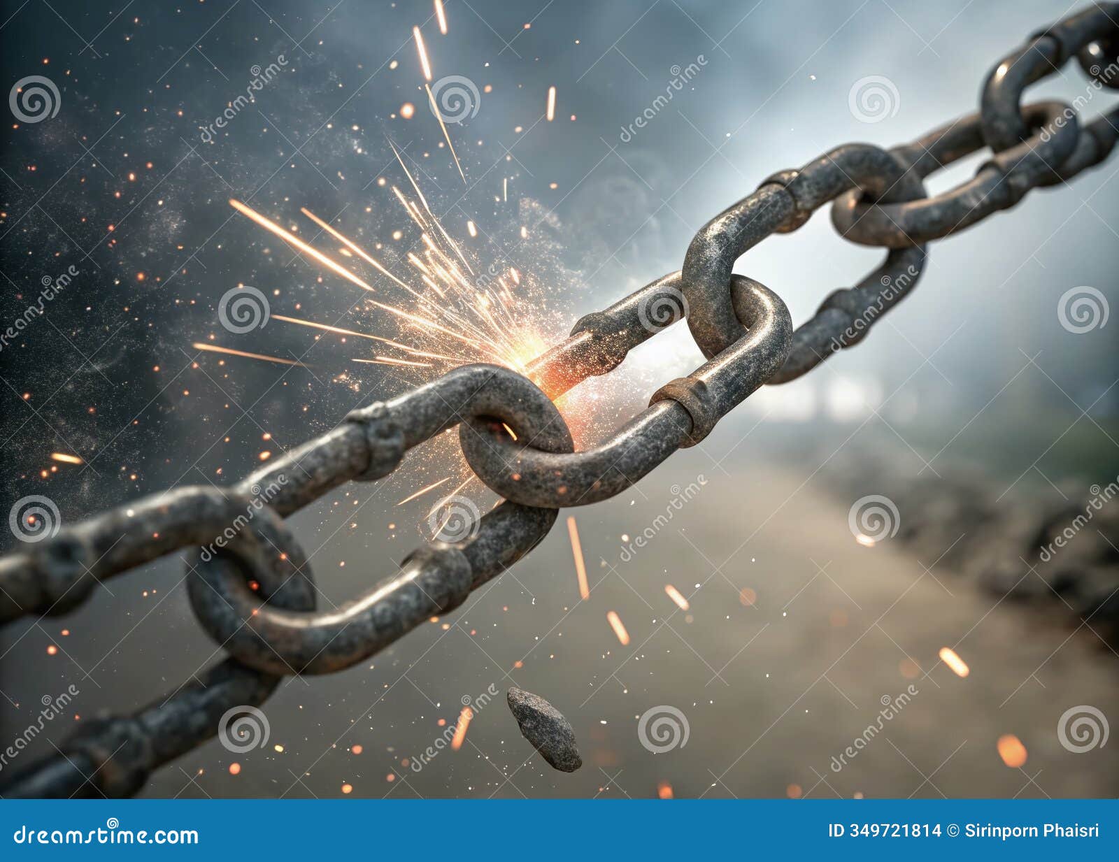 Shattered Strength a Dynamic 3D Render of a Broken Chain Highlighting ...