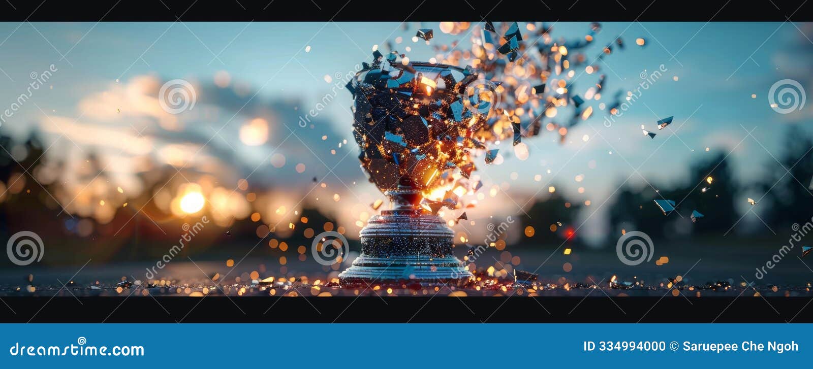 Shattered Trophy Symbolizing Failure and Defeat in a Dramatic Sunset ...
