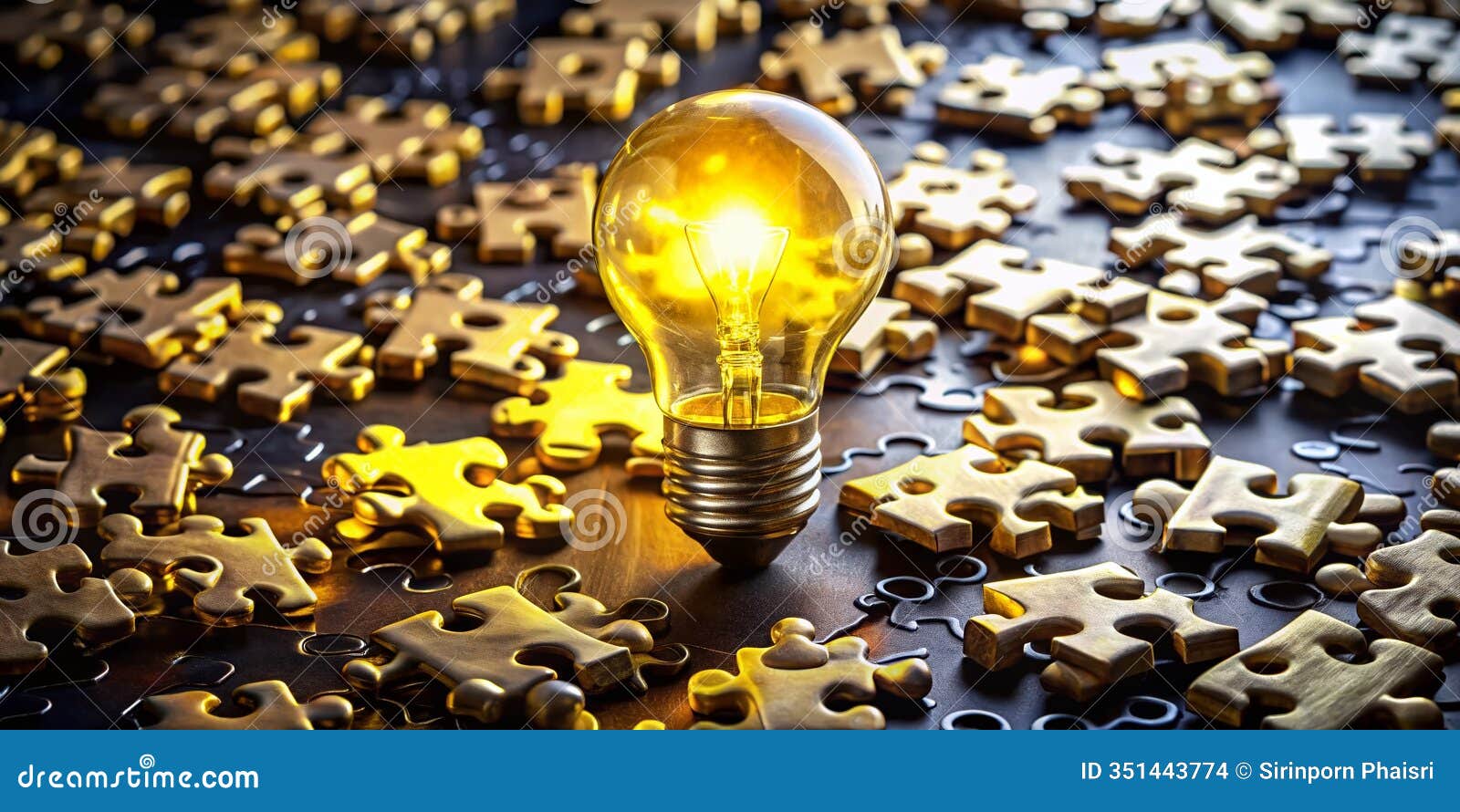 Shattered Vision a Yellow Lightbulb and Scattered Jigsaw Puzzle Pieces ...