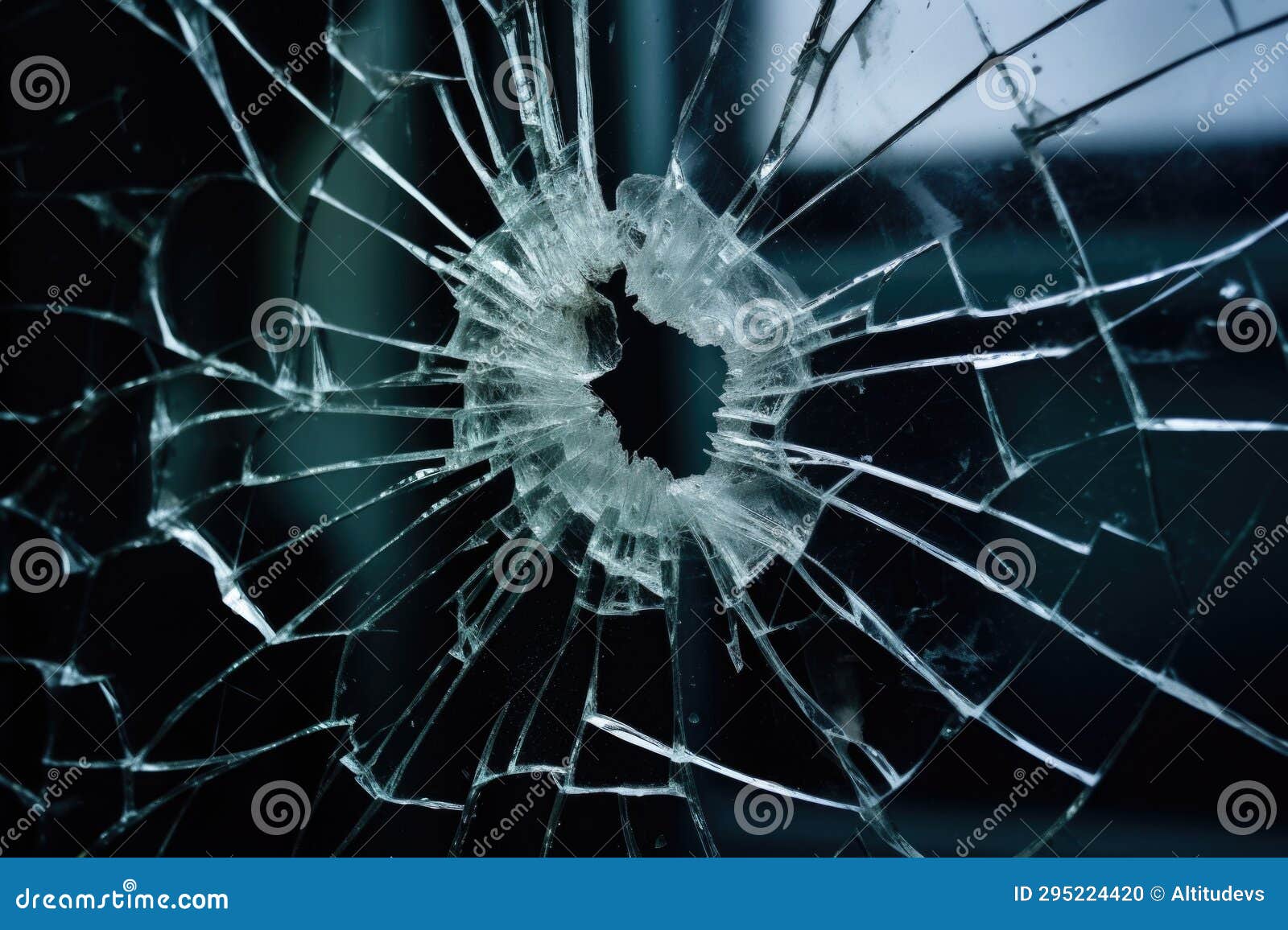 Shattered Window Of Broken Storefront Store Crack From Impact On Shop ...