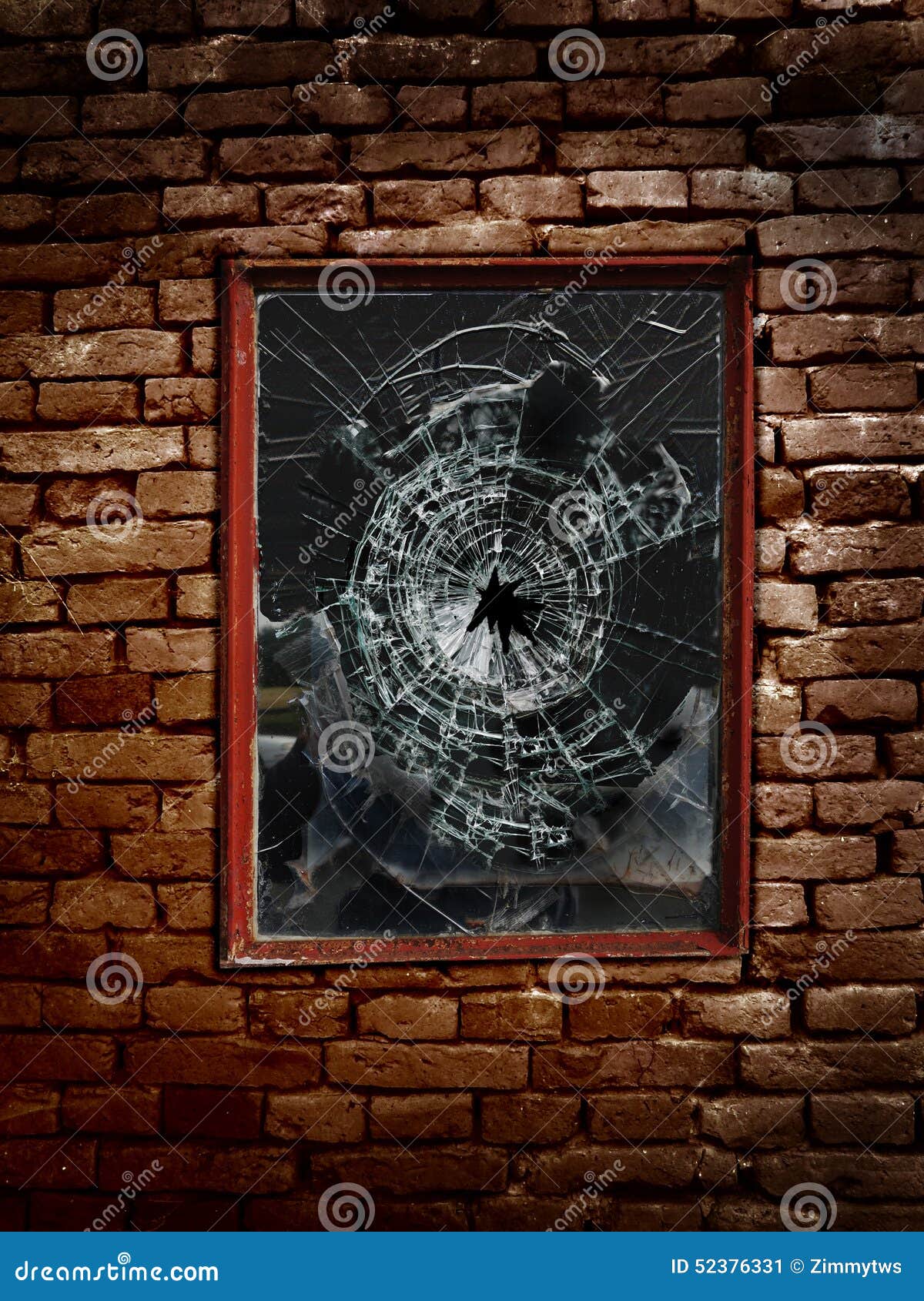 Shattered Window Of Broken Storefront Store Crack From Impact On Shop ...