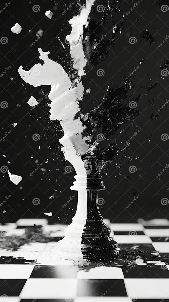 Shattering Chess Piece with Dramatic Contrast on Chessboard Stock Photo - Image of chessboard ...