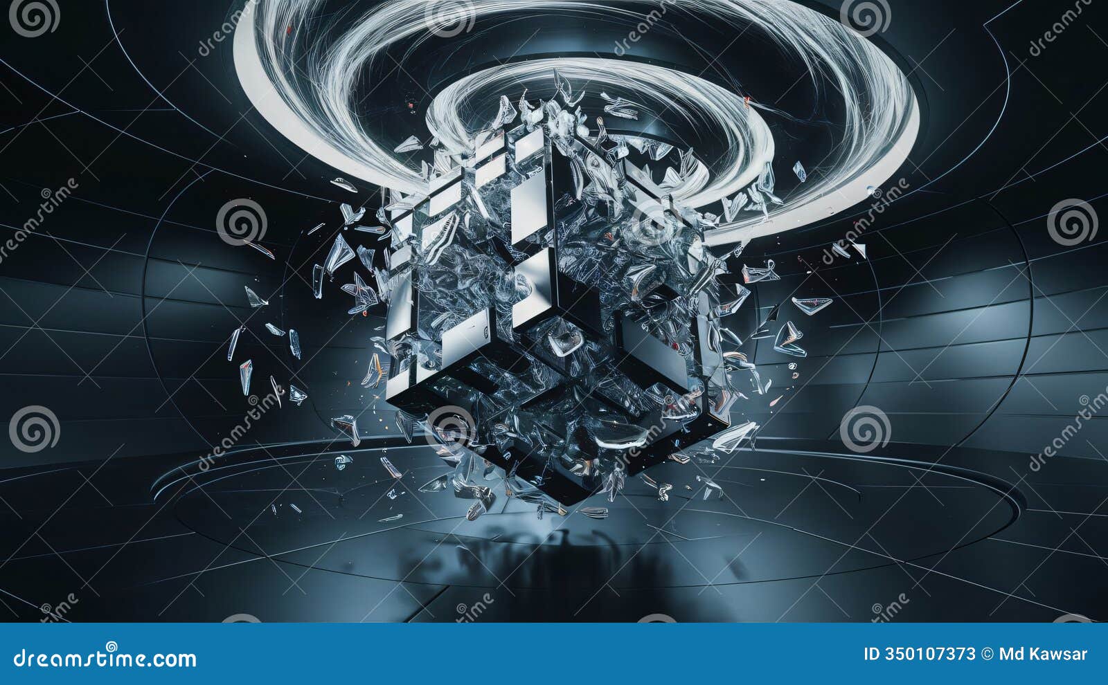 Shattering Cube, Abstract Futuristic 3D Render of High Quality Image ...