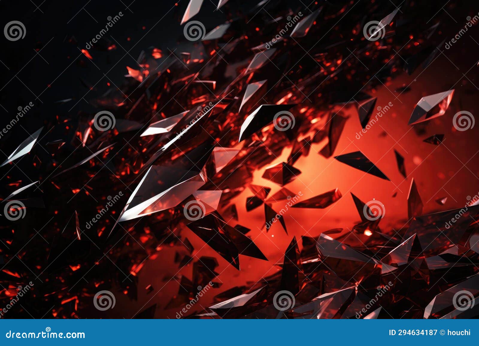 Shattering Glass. Red Sci-fi Background. Falling Shards of Sharp Glass ...