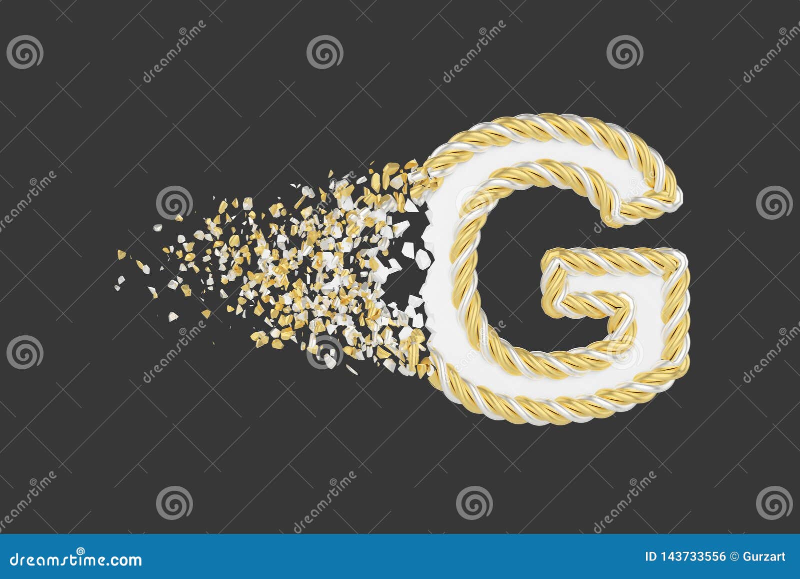 Shattering Letter M 3D Raster Illustration. Twisted Letter With ...