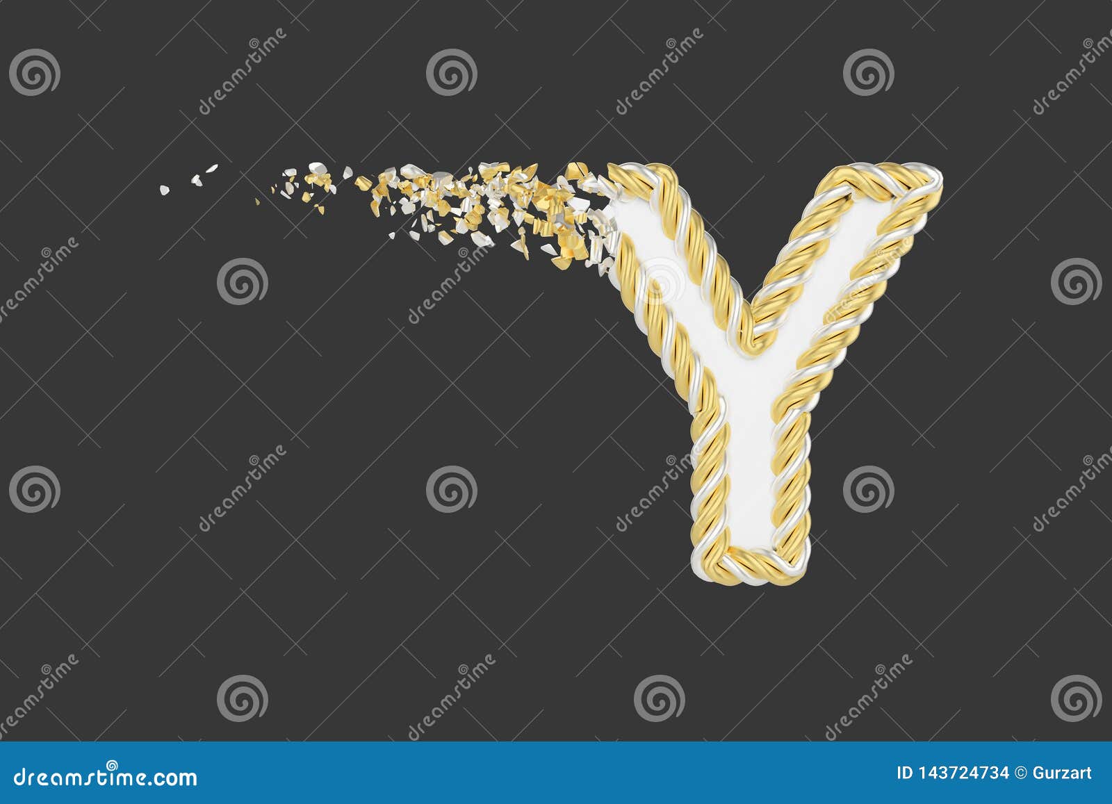 Shattering Letter M 3D Raster Illustration. Twisted Letter With ...