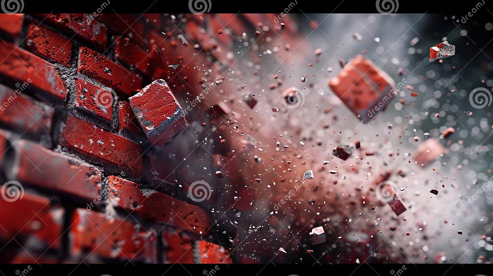 Shattering Red Brick Wall in Dynamic Explosion - Symbolic Image of ...